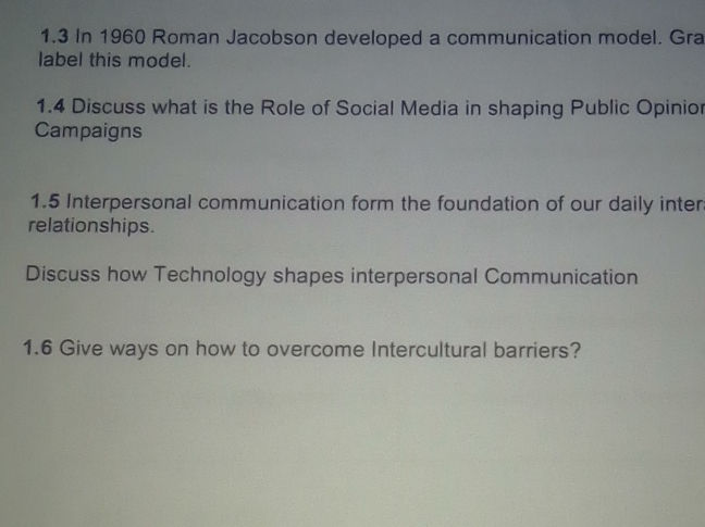 1.3 In 1960 Roman Jacobson developed a | StudyX