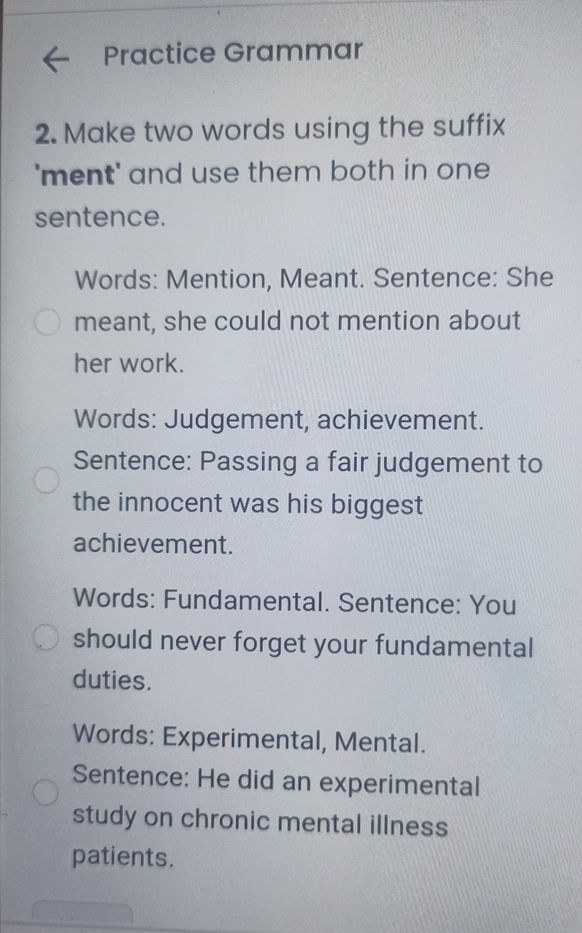 2. Make two words using the suffix 'ment' | StudyX