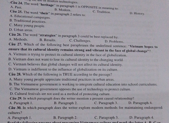 Câu 24. The word "heritage" in paragraph 1 | StudyX