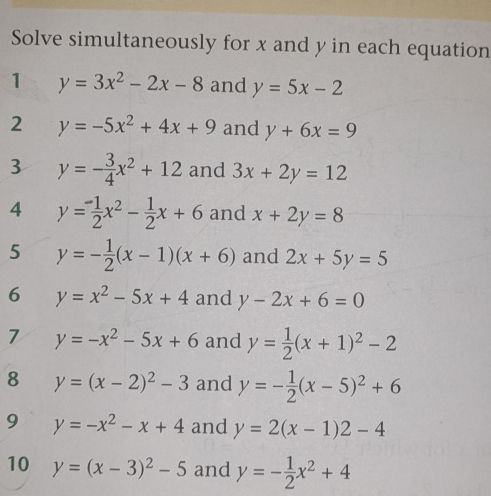 Solve simultaneously for x and y in each | StudyX