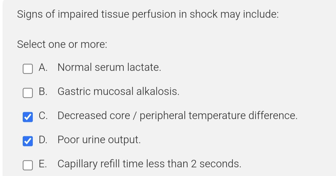 Signs of impaired tissue perfusion in shock | StudyX