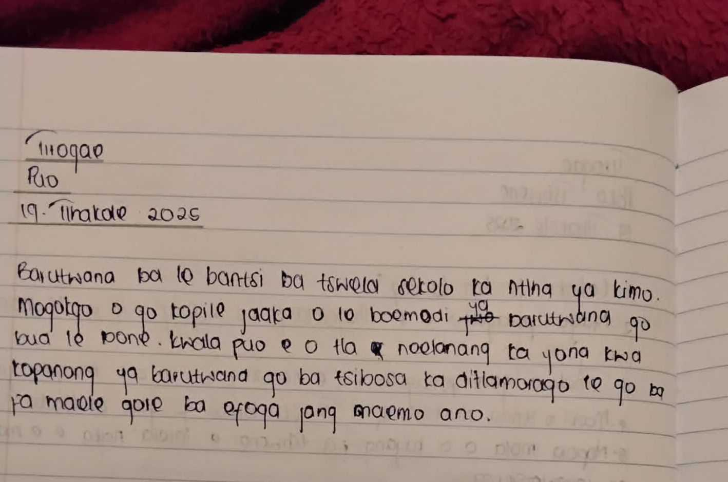 Barutwana ba le bantsi ba tswele sekolo ka | StudyX