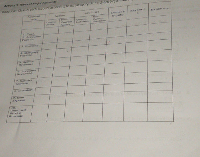 Activity 3 Types of Major Accounts | StudyX