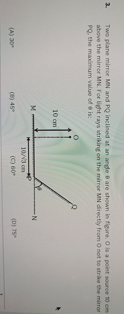 3 Two plane mirror MN and PQ inclined at an | StudyX