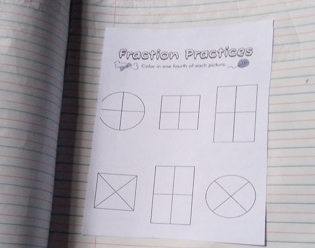 Fraction Practices Color in one fourth of