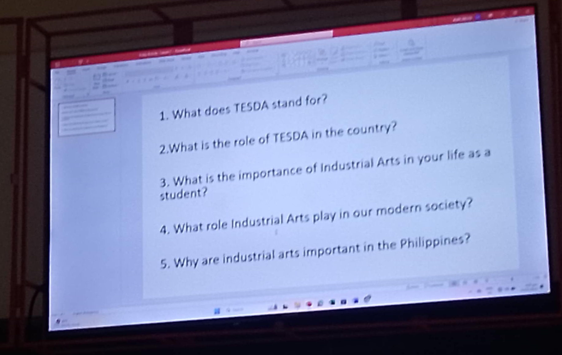 1 What does TESDA stand for 2 What is the