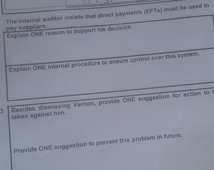 The internal auditor insists that direct | StudyX