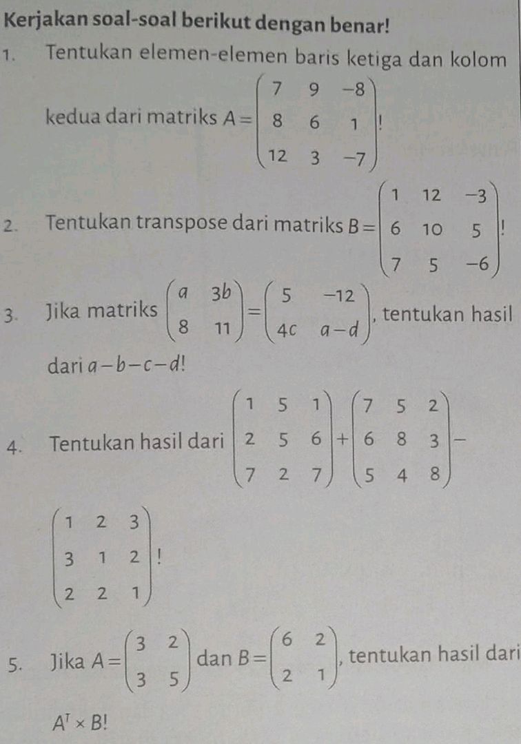 1 Tentukan elemen-elemen baris ketiga dan | StudyX