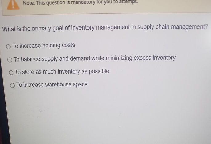 What is the primary goal of inventory | StudyX