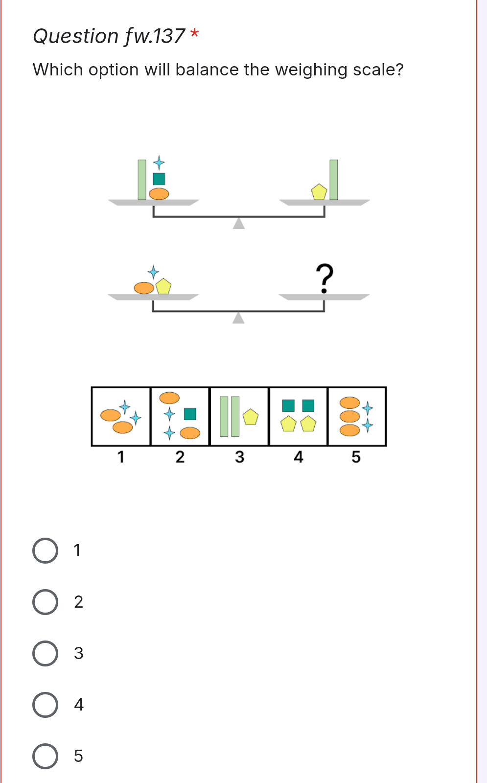 Which option will balance the weighing scale | StudyX