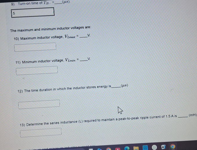 9) Turn-on time of $T_B = $ _______ $( s)$. | StudyX