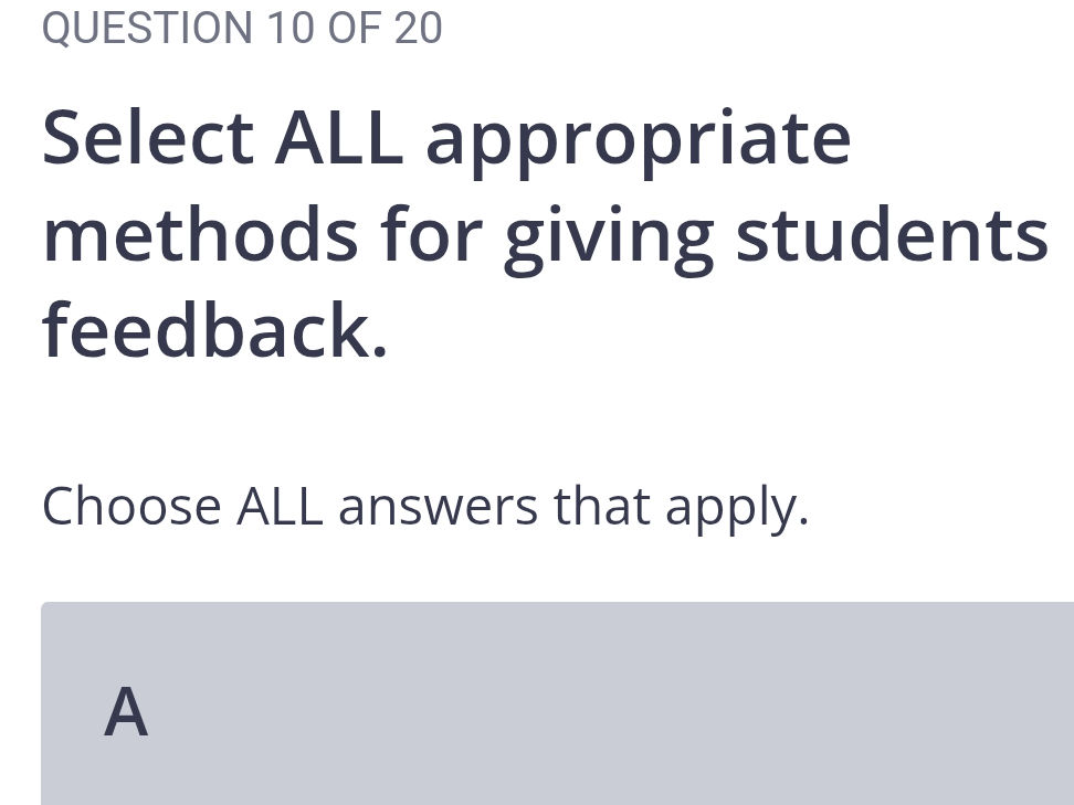 QUESTION 10 OF 20 Select ALL appropriate | StudyX