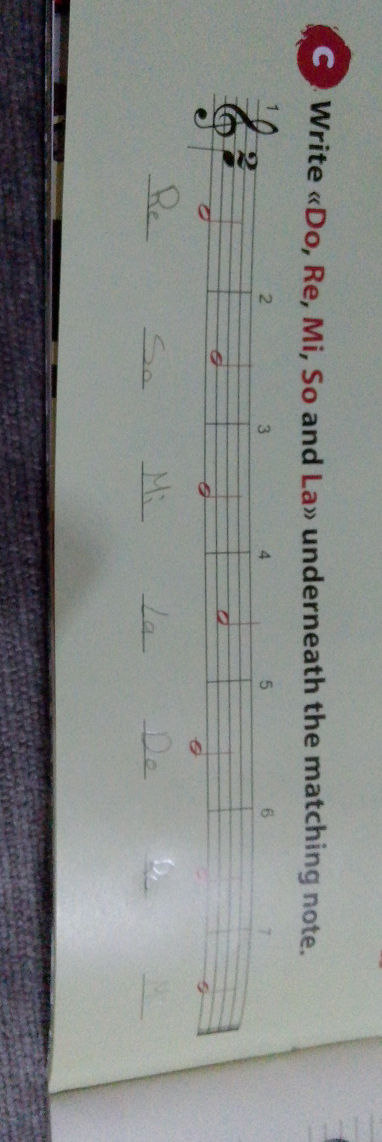 Write «Do, Re, Mi, So and La» underneath the | StudyX