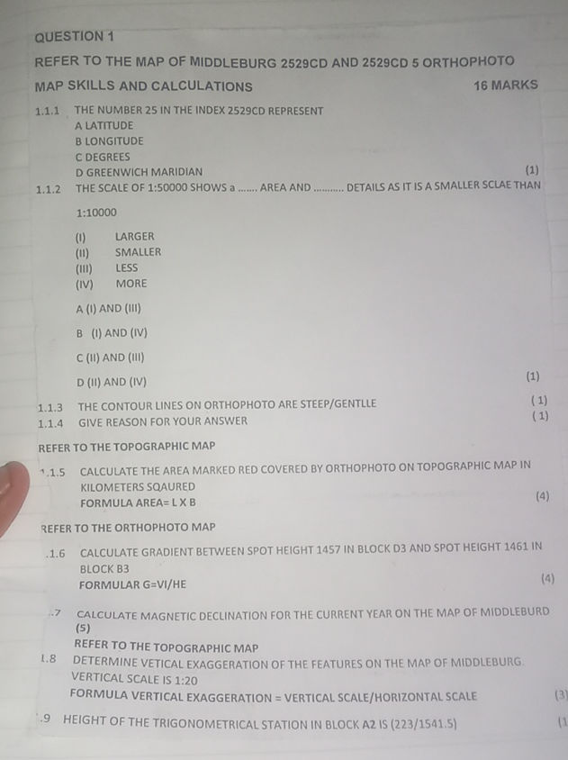 QUESTION 1 REFER TO THE MAP OF MIDDLEBURG | StudyX