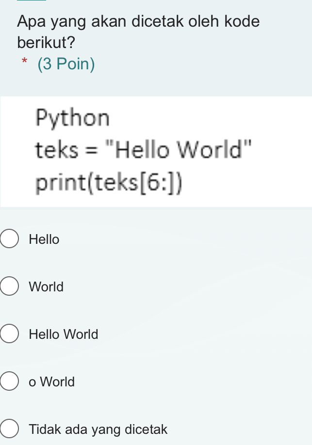 Apa yang akan dicetak oleh kode berikut (3 | StudyX