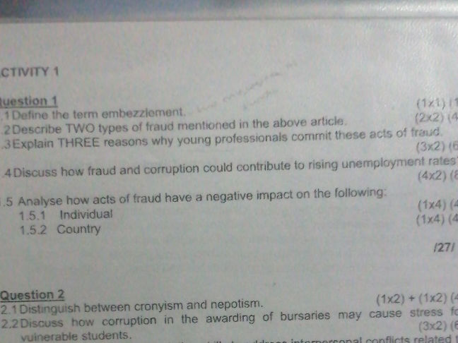 Question 1 1 Define the term embezzlement. | StudyX