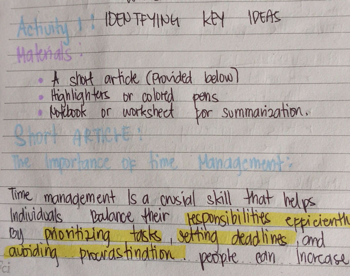 Activity Identifying Key Ideas Materials A | StudyX