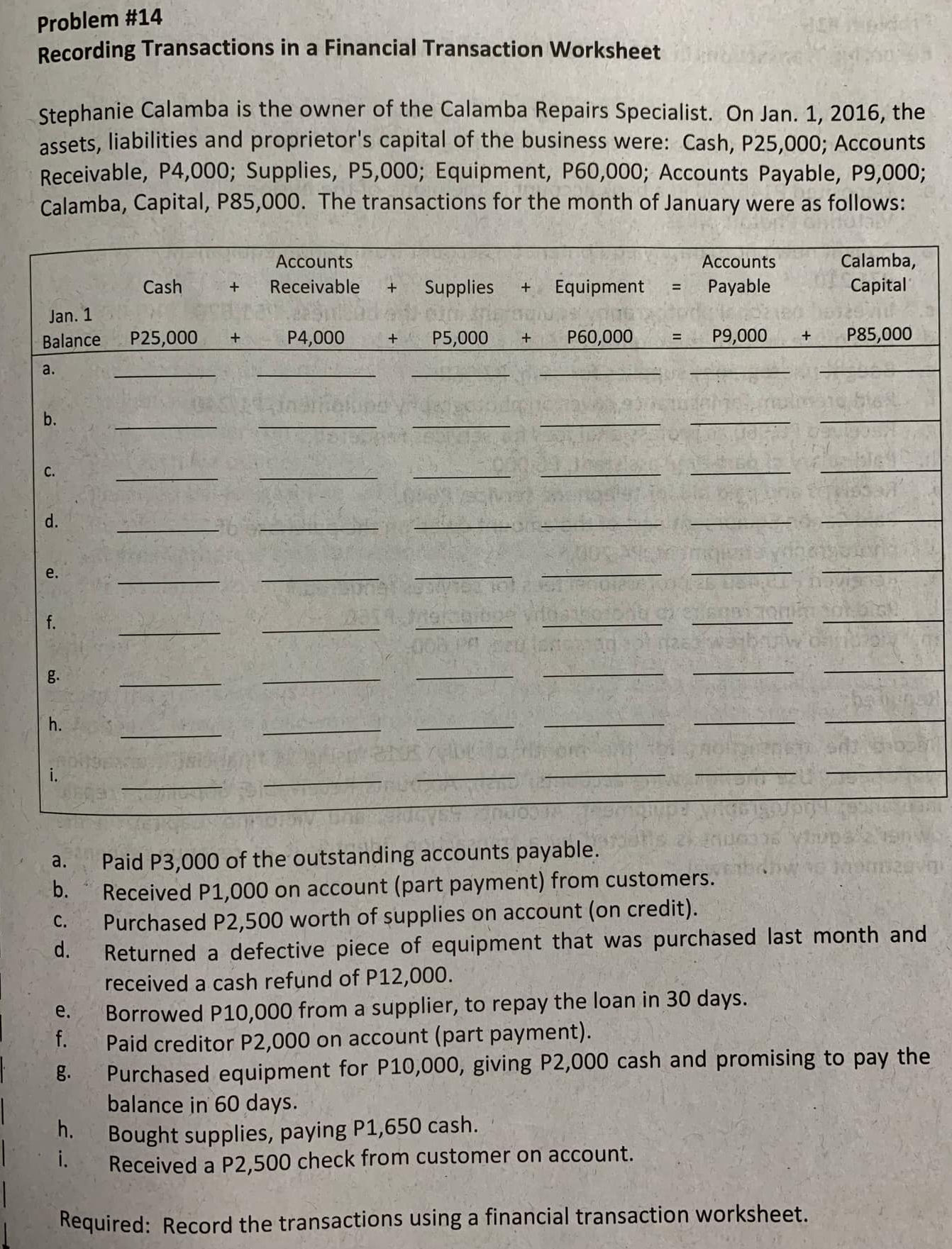 Problem 14 Recording Transactions in a | StudyX