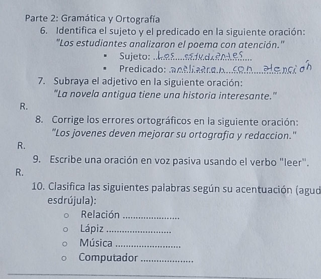 Parte 2 Gramtica y Ortografa 6 Identifica el | StudyX