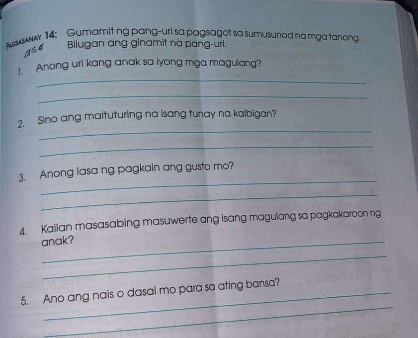 PAGSASANAY 14 Gumamit ng pang-uri sa | StudyX