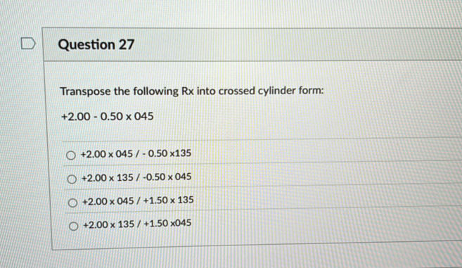 Transpose the following Rx into crossed | StudyX