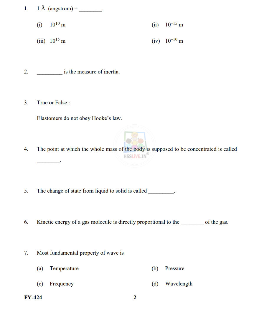 1. 1 Å (angstrom) = (i) $10^{10}$ m (ii) | StudyX
