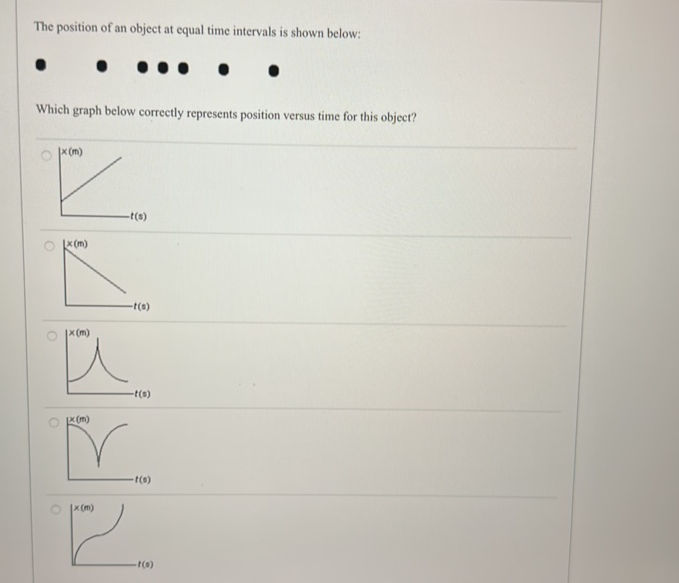 The position of an object at equal time