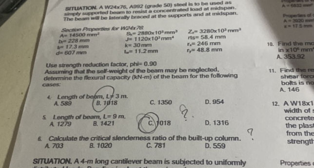 SITUATION A W24x76 A992 (grade 50) steel is | StudyX