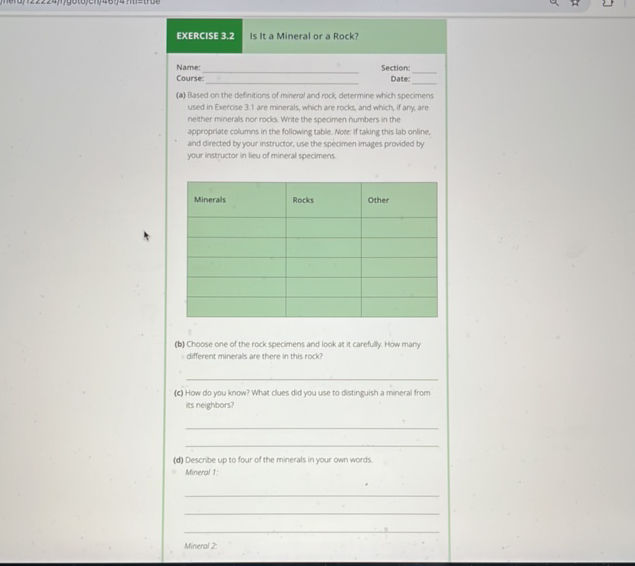 EXERCISE 32 Is It a Mineral or a Rock Name | StudyX