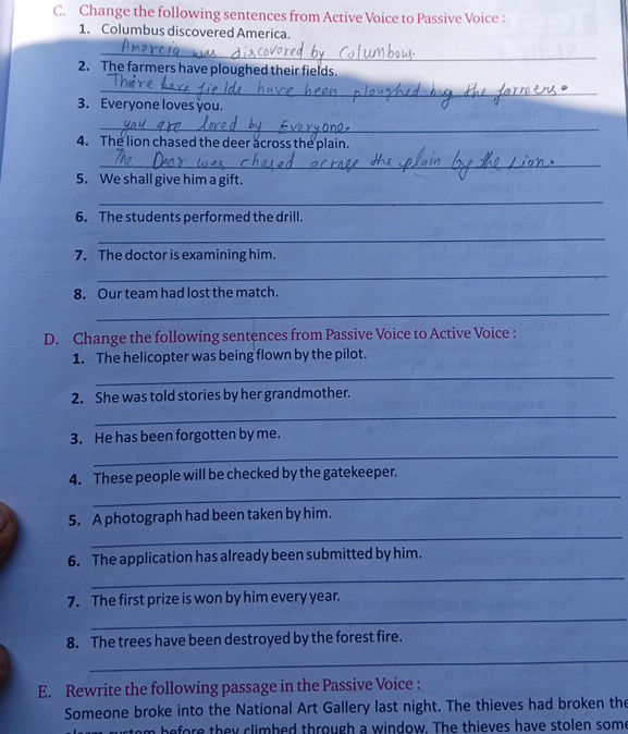 C Change the following sentences from Active | StudyX