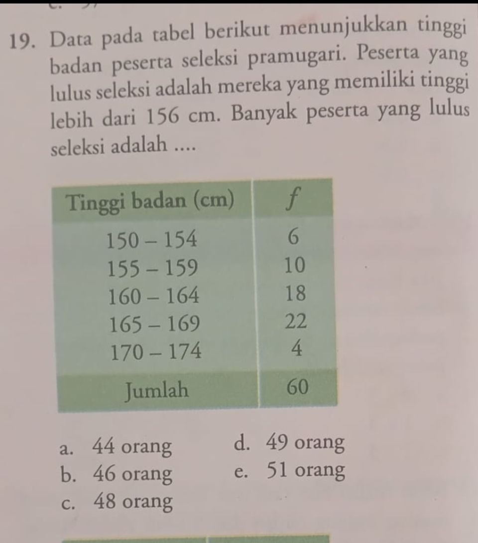 19. Data pada tabel berikut menunjukkan | StudyX