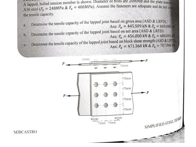 A lapped, bolted tension member is shown. | StudyX