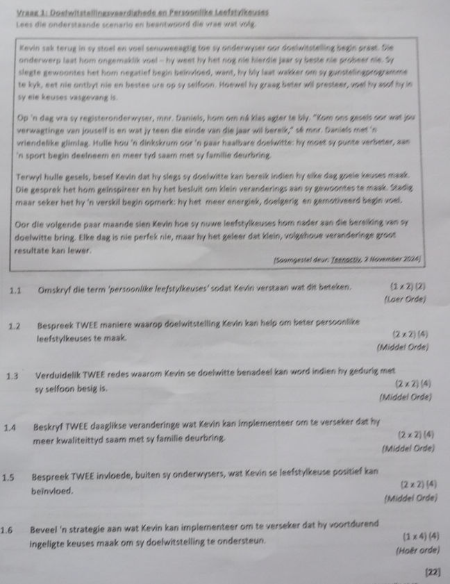 Vraag 1 Doelwittellingsvaardighede en