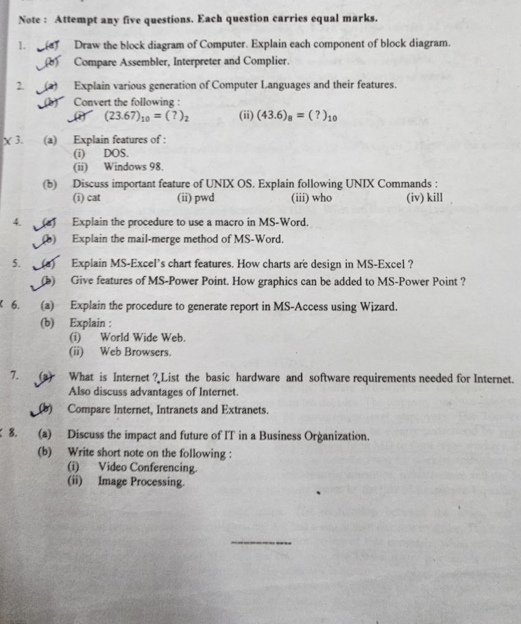1 (a) Draw the block diagram of Computer | StudyX