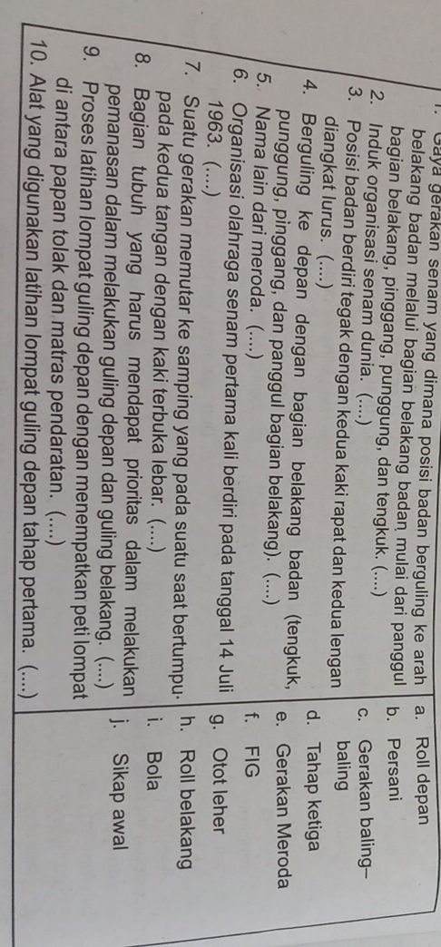 a. Roll depan Gaya gerakan senam yang dimana | StudyX