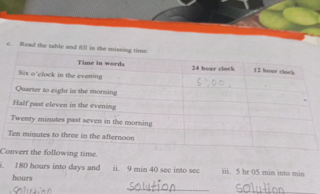 Read the table and fill in the missing time | StudyX