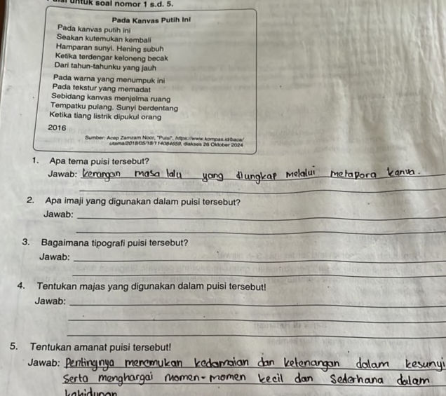 1 Apa tema puisi tersebut Jawab kenangan | StudyX