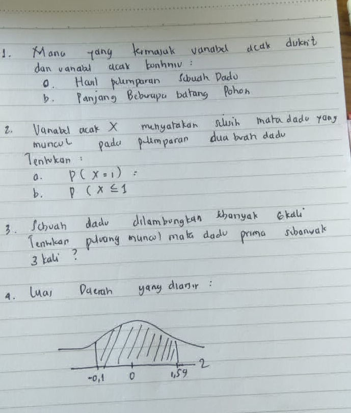 1 Mana yang termasuk variabel acak diskrit a | StudyX