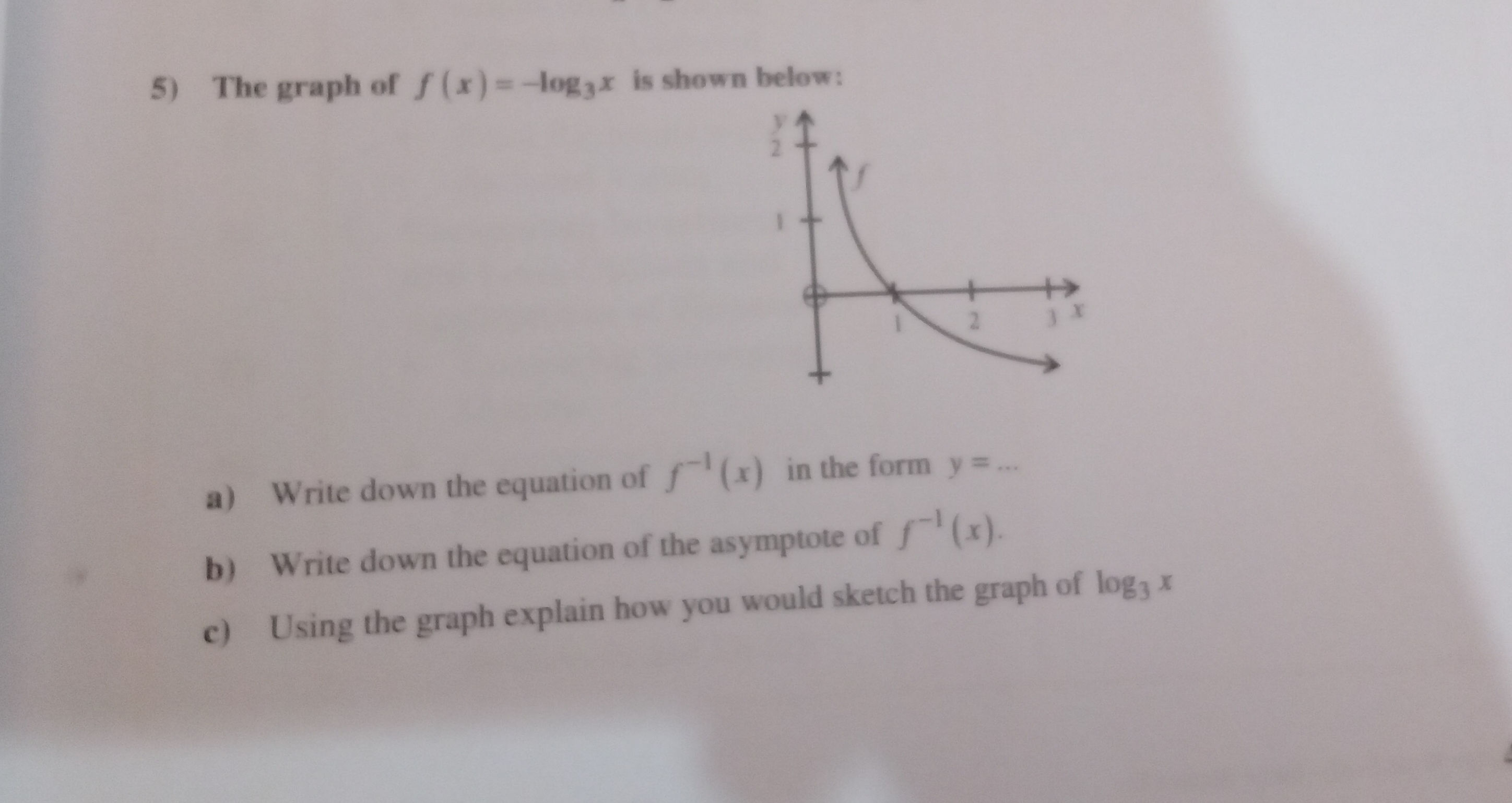 5) The graph of \(f(x) = -_3{x}\) is shown | StudyX