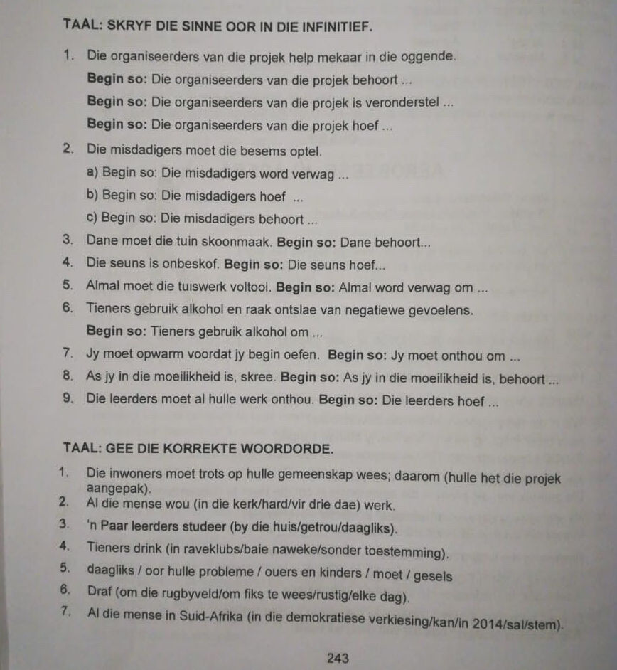 TAAL: SKRYF DIE SINNE OOR IN DIE INFINITIEF.