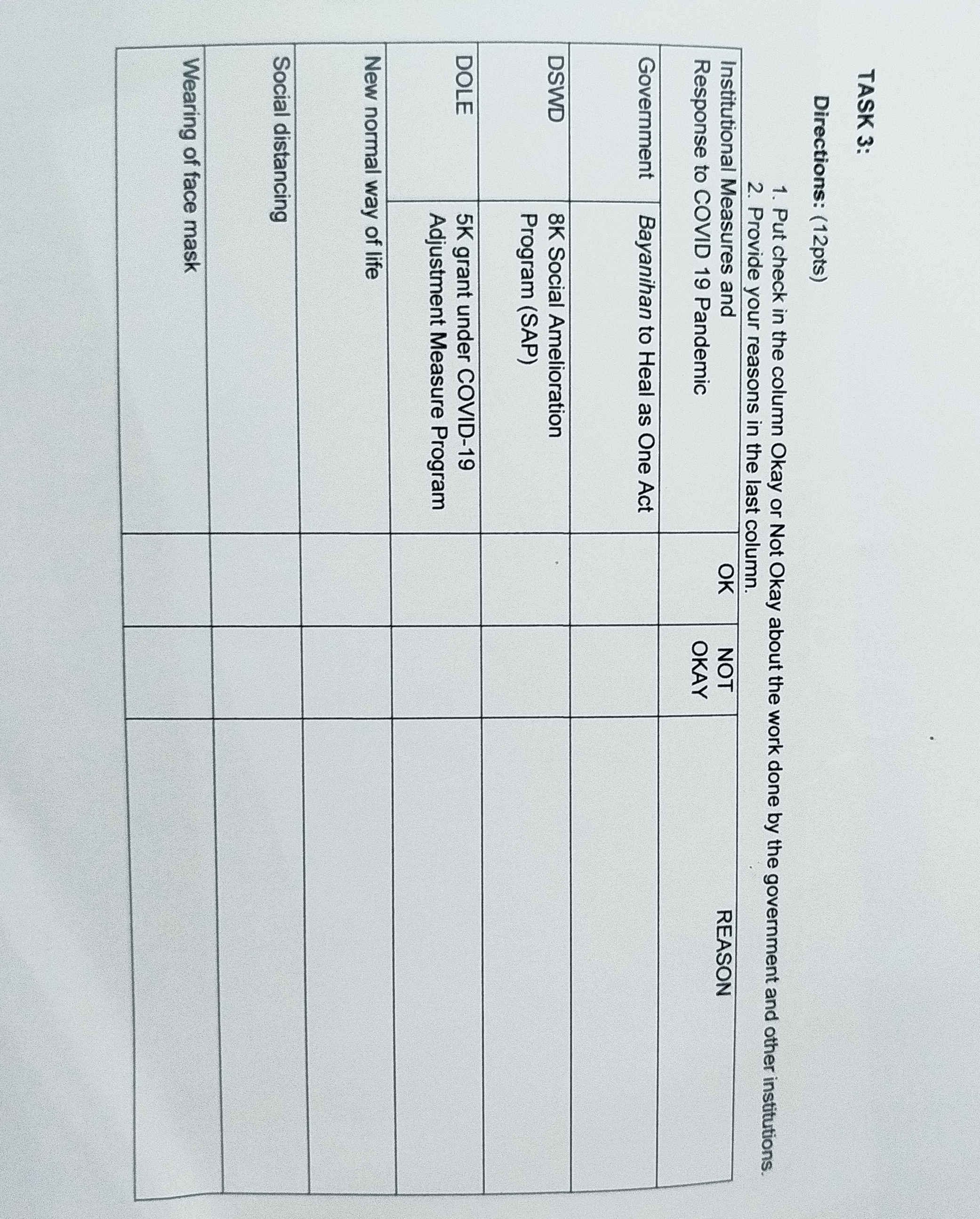 TASK 3 Directions (12pts) 1 Put check in the | StudyX
