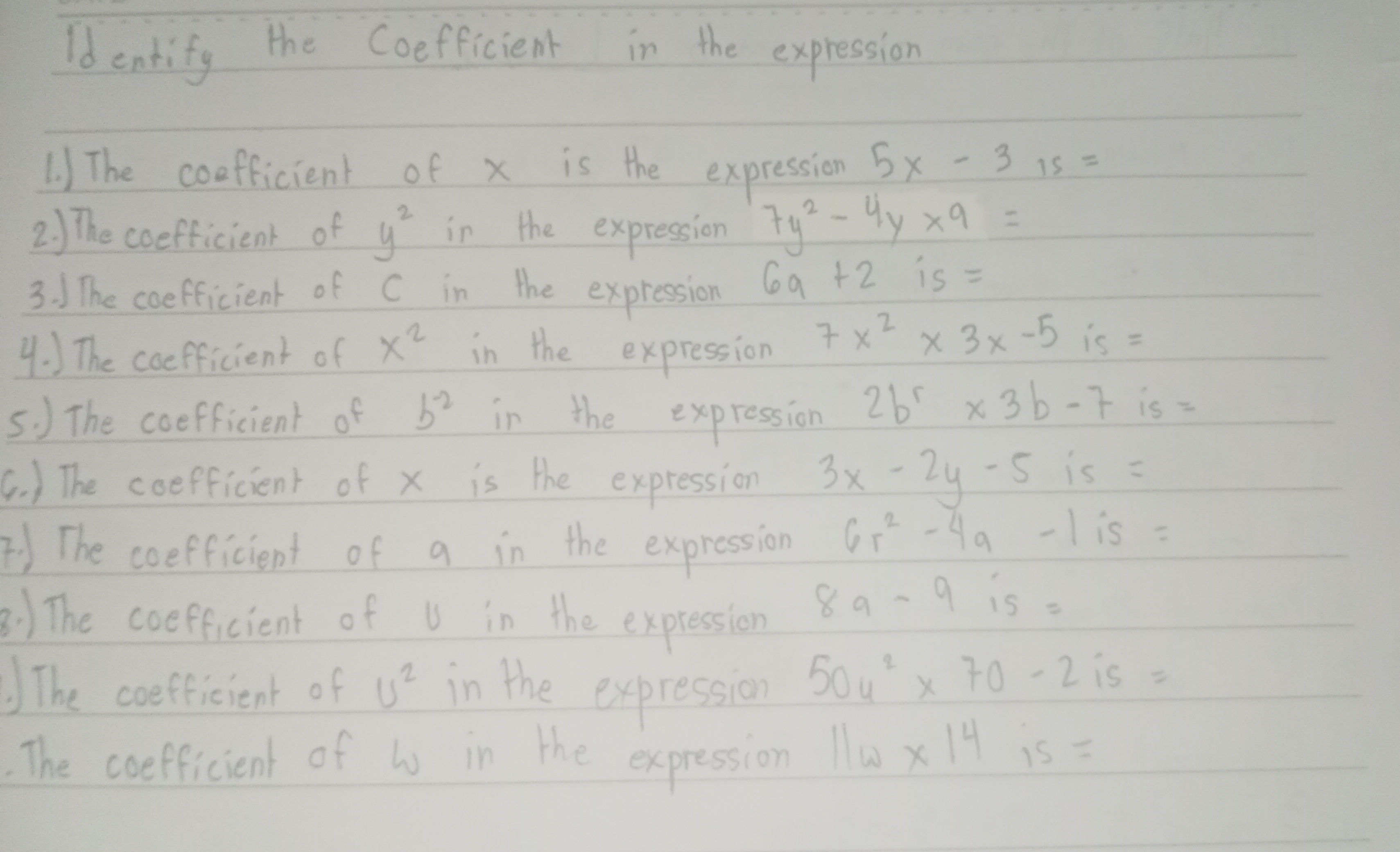 Identify the Coefficient in the expression | StudyX