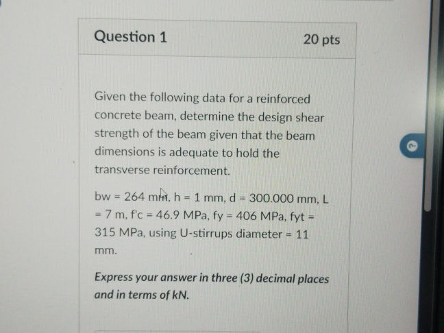 Given the following data for a reinforced | StudyX