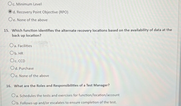 Oc Minimum Level d Recovery Point Objective | StudyX