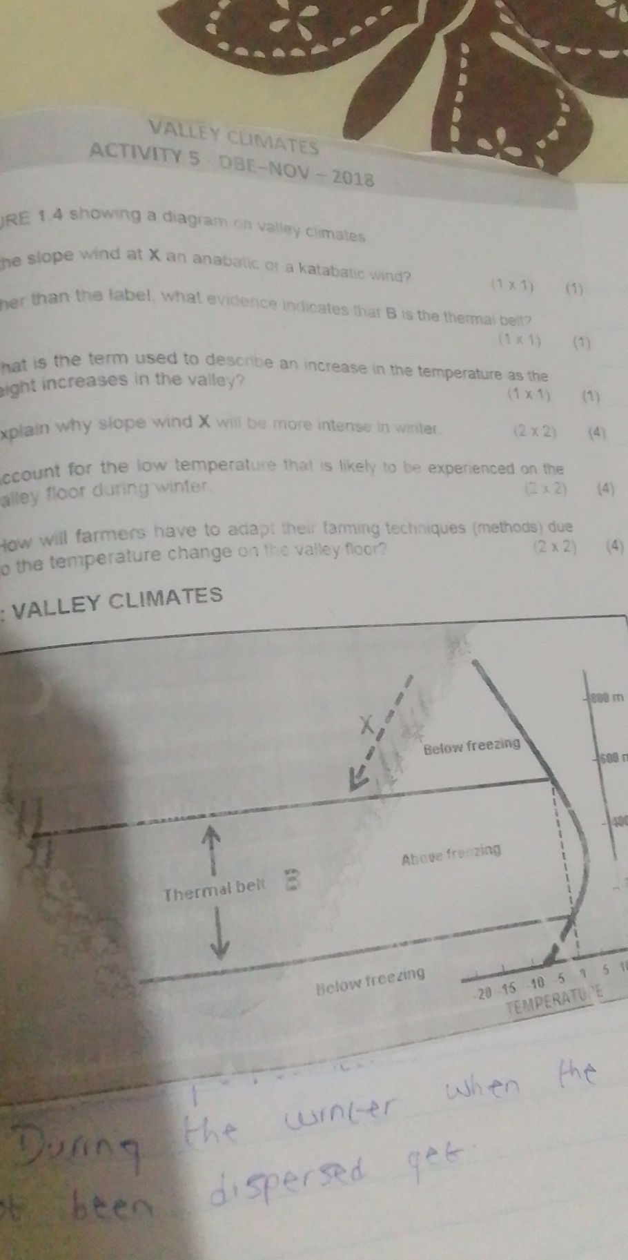 the slope wind at X an anabatic or a | StudyX