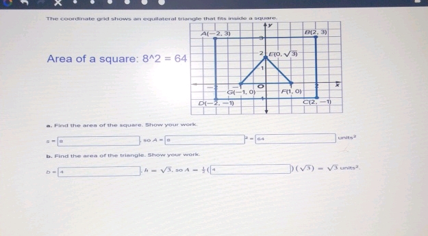 The coordinate grid shows an equilateral