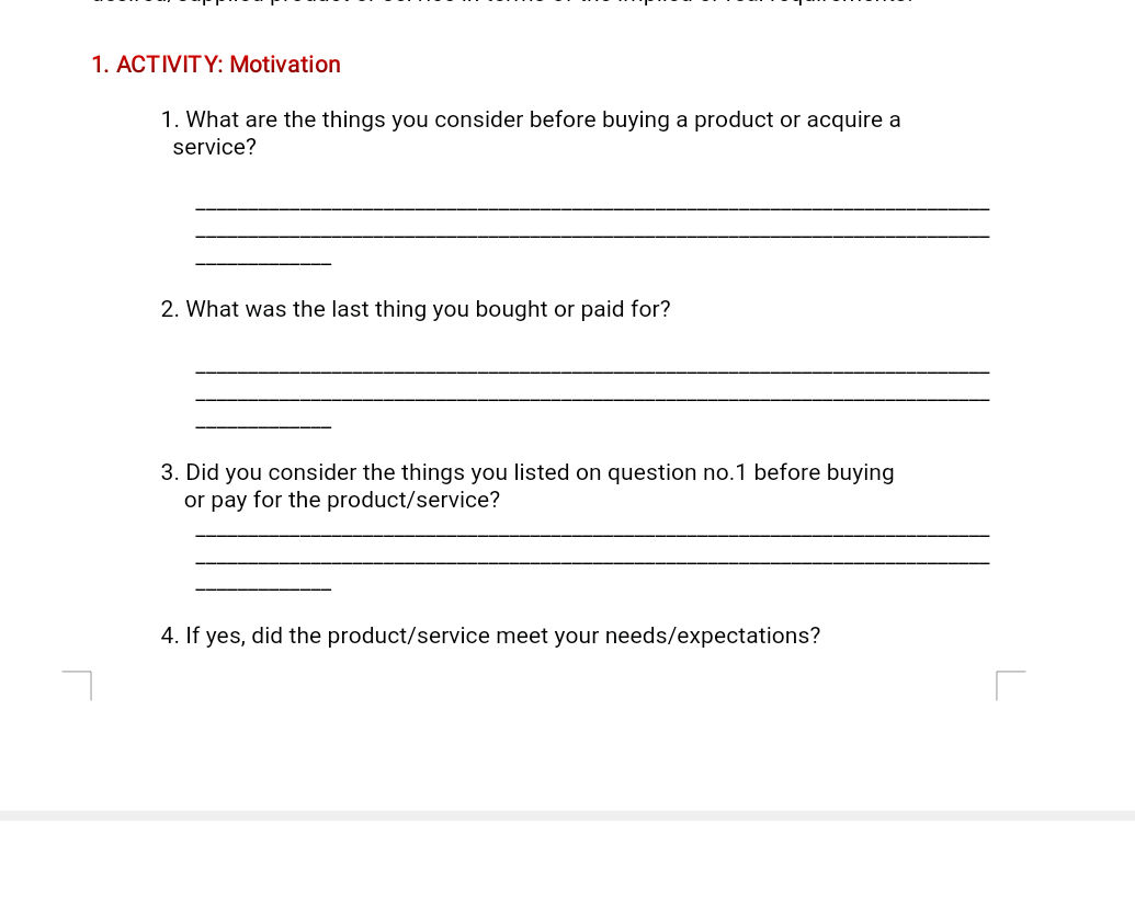 1 ACTIVITY Motivation 1 What are the things | StudyX