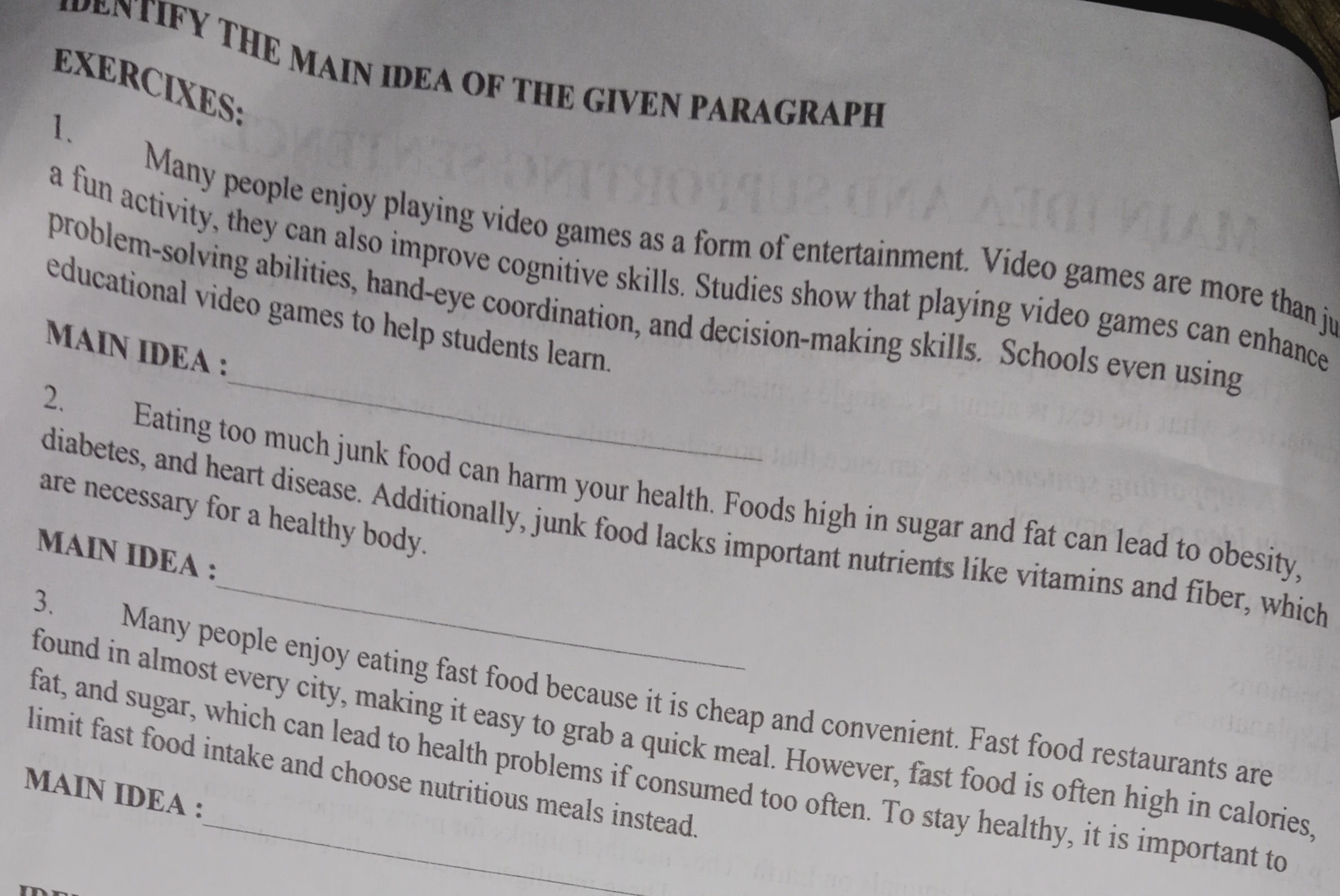 IDENTIFY THE MAIN IDEA OF THE GIVEN | StudyX