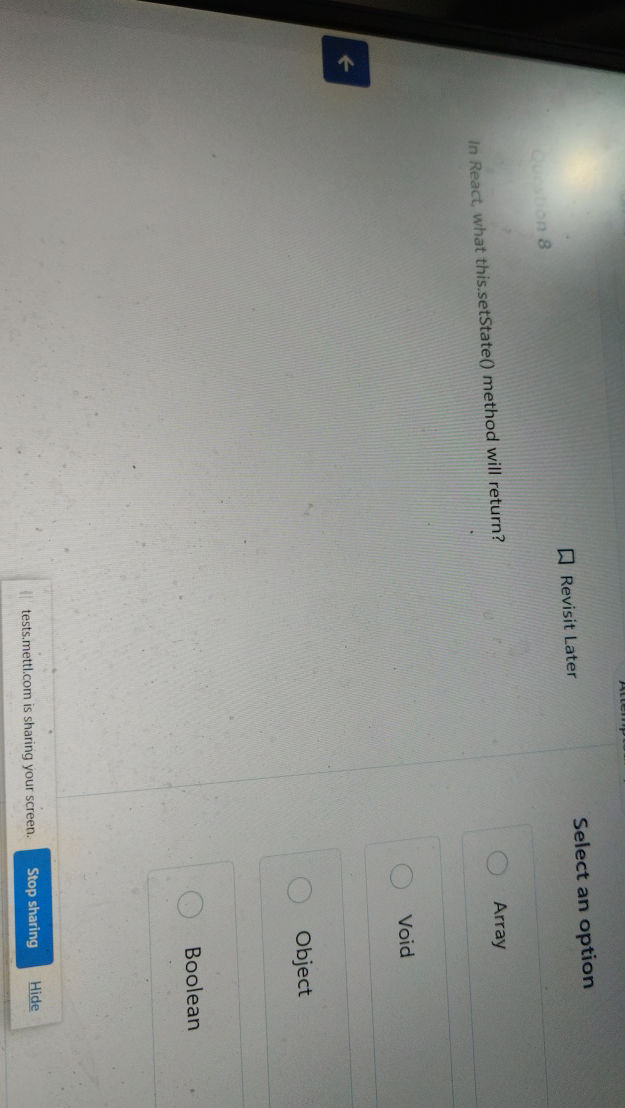 In React what thissetState() method will | StudyX