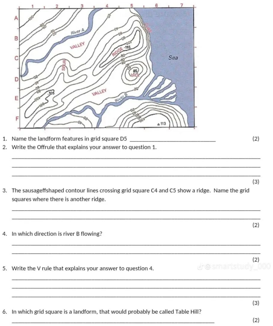 1. Name the landform features in grid square | StudyX